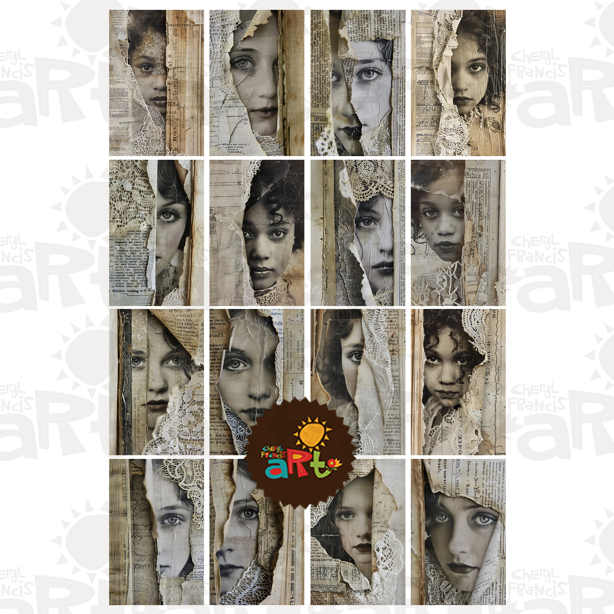 16 pc Lacy Page Portrait Collage Printable Junk Journal Half Papers for ...