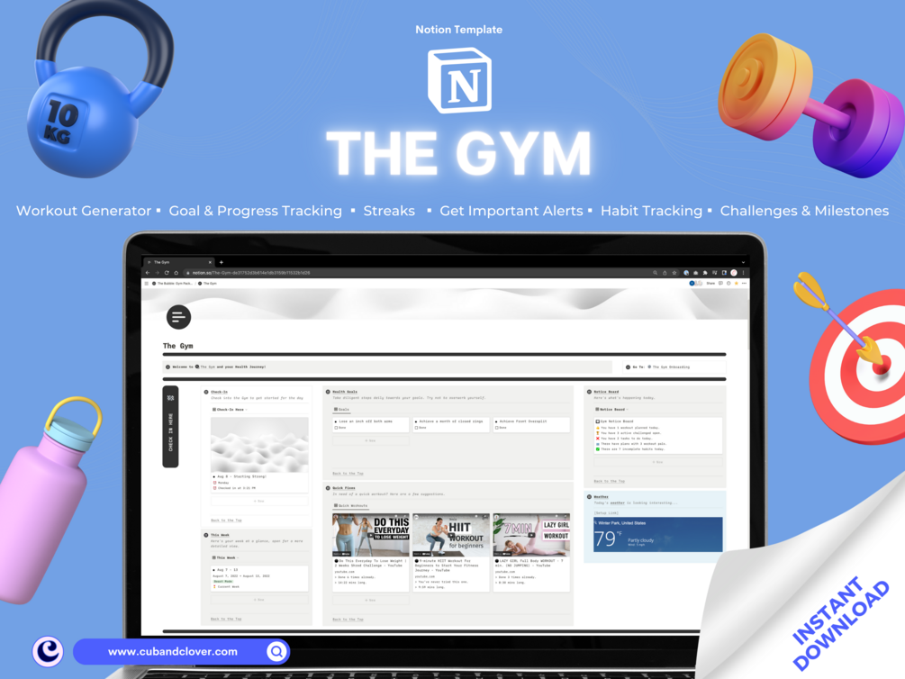 Notion Template | The Gym | Notion Planner, Notion Dashboard, Wellness ...