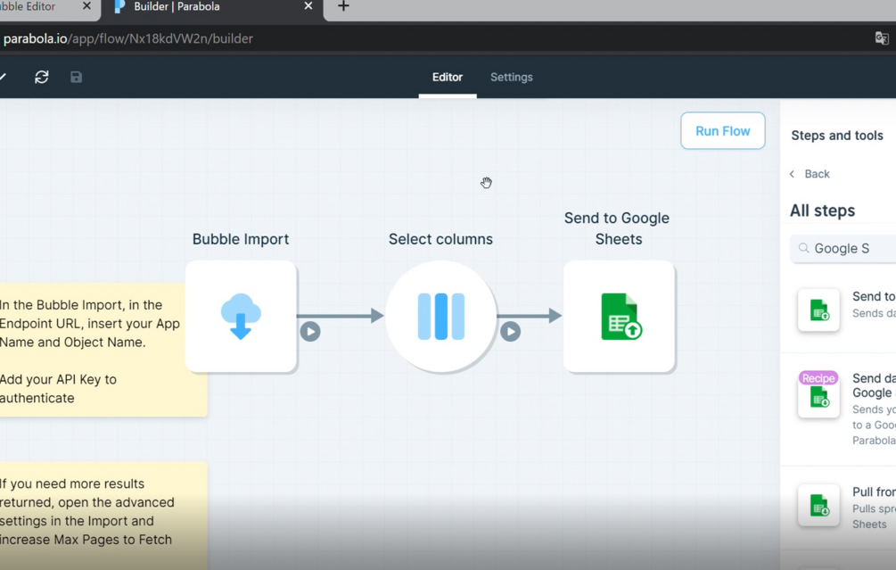 ParabolaでBubbleのデータをGoogle Sheetsに出力する