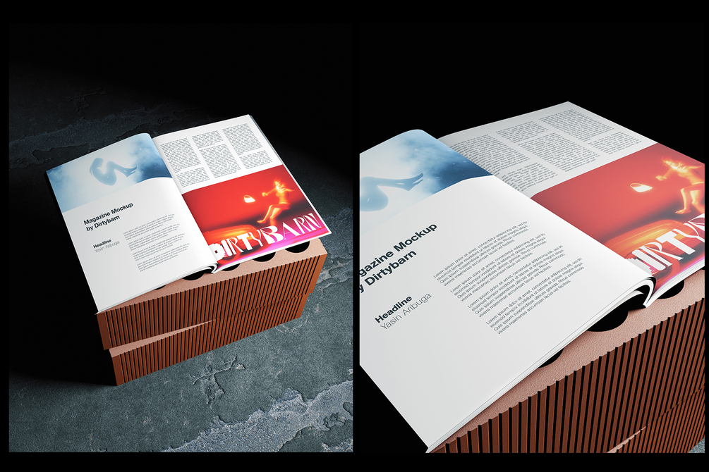 Magazine Mockup on a Brick – 5 Scenes