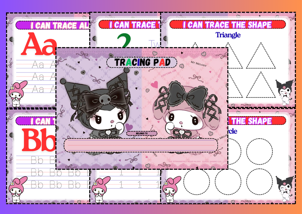 ALPHABET AND NUMBER TRACING PAD with Kuromi and Melody design - Good ...