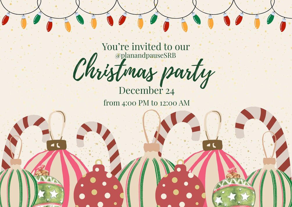 Cozy Christmas party invitation with candy canes, ornaments, and ...