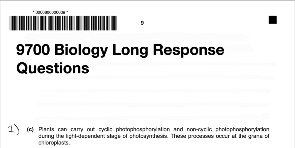 9700 Biology Long Response Past Paper Questions