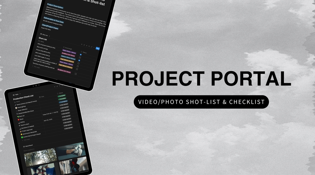 PROJECT PORTAL - Video/Photo Project Checklist & Shot-list