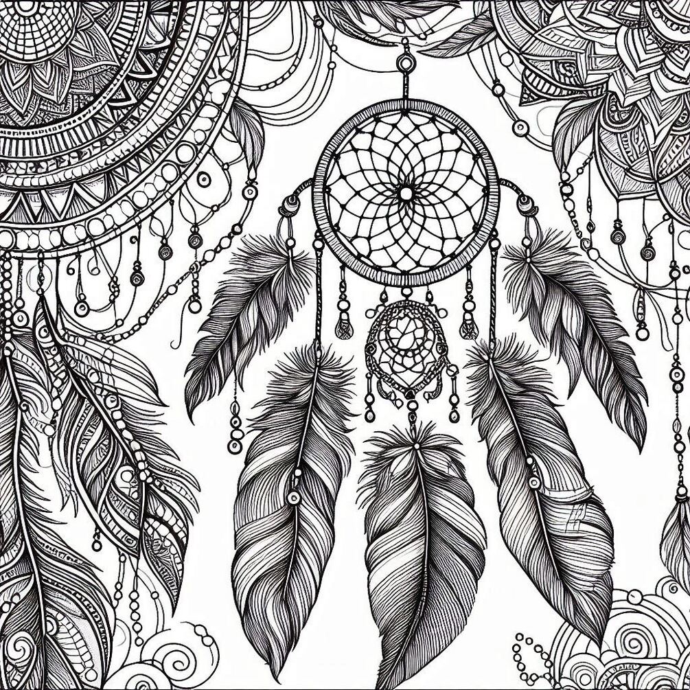 Dreamcatcher Feather Mandala Coloring Page (8.5x11, Printable)