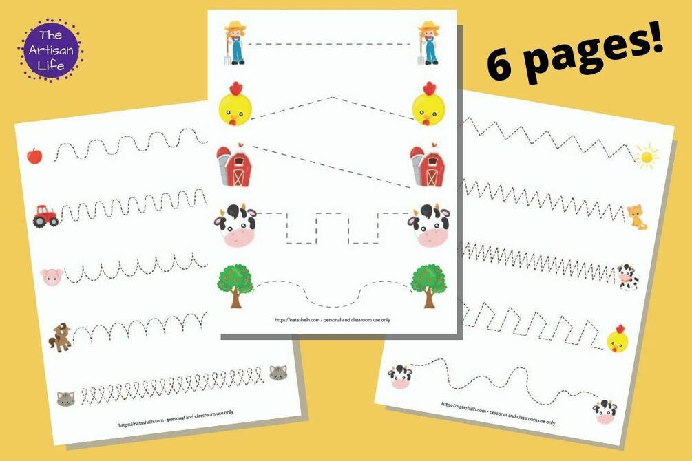 Farm Pre-Writing Practice Worksheets for Preschoolers & Toddlers