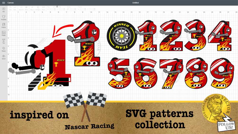 Red Racing Animated Numbers SVG patterns Collection