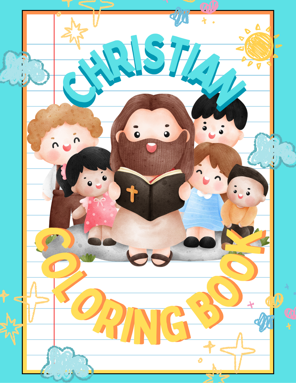 Christian Coloring Book – 15 Bible Story Pages with Traceable Words