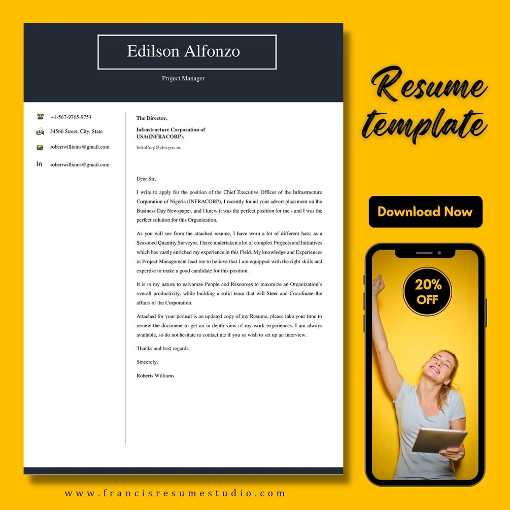 High quality professional resume template with matching cover letter ...