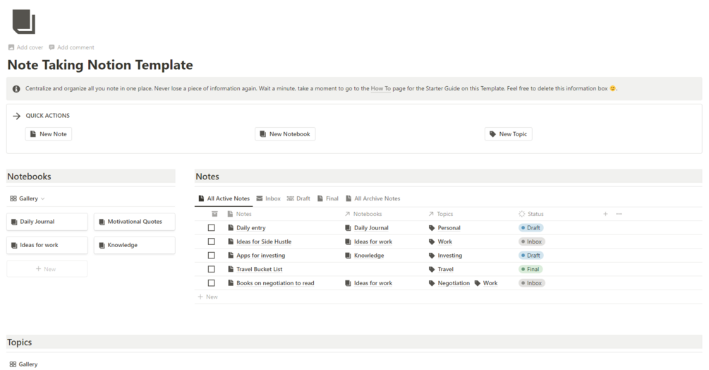 Note Taking Notion Template
