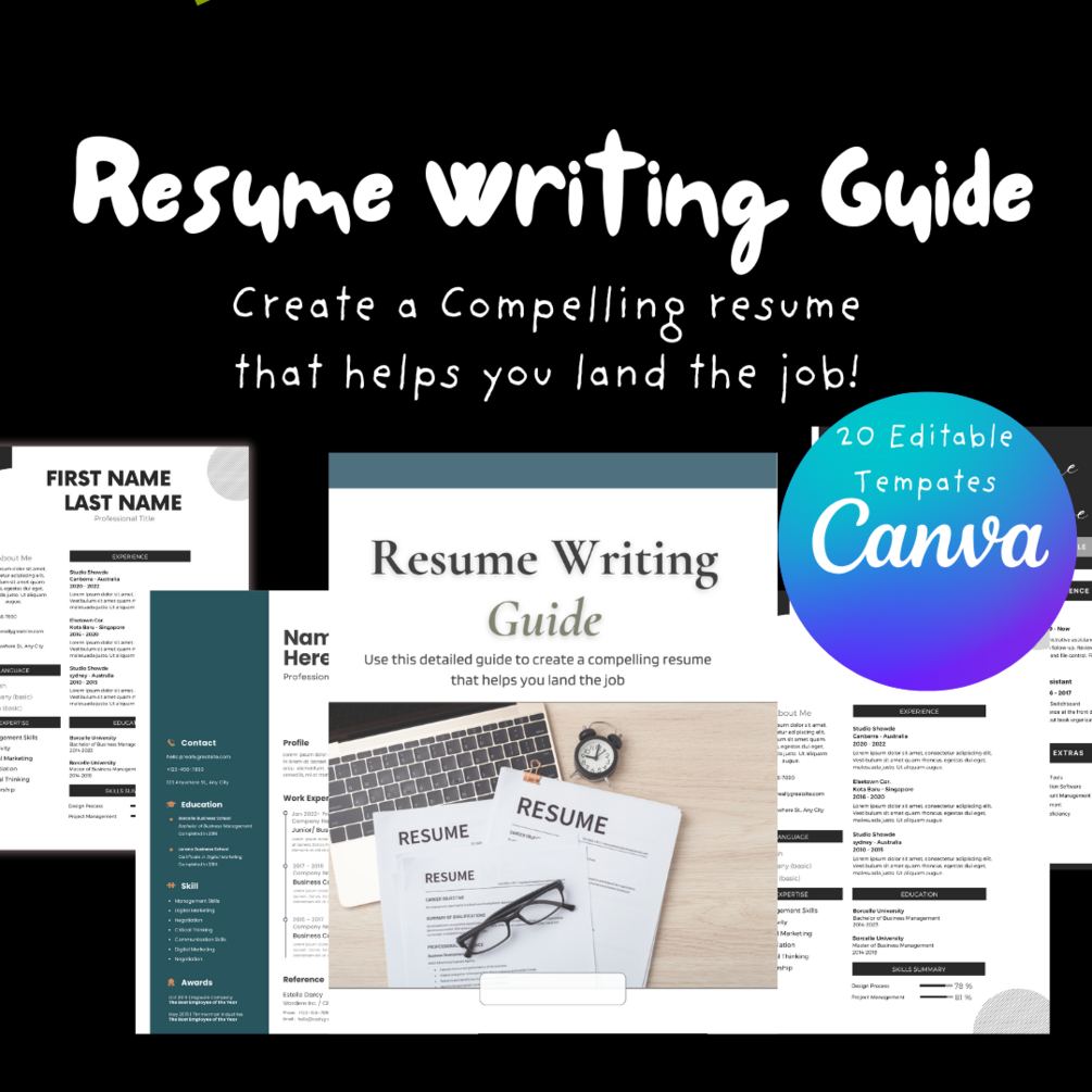 Resume Writing Guide + 20 Canva Editable Templates