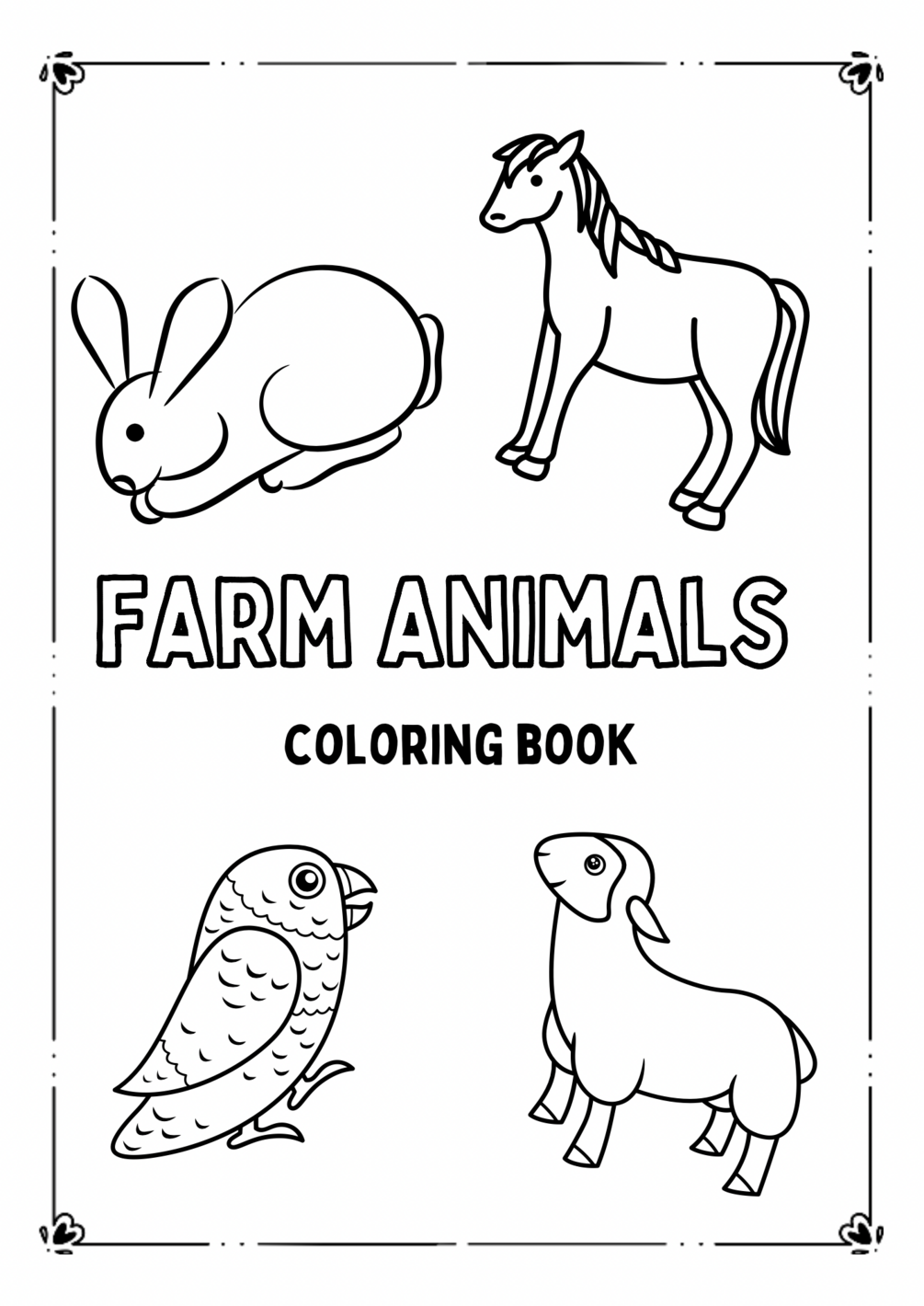 BLACK AND WHITE FARM ANIMALS COLORING BOOK