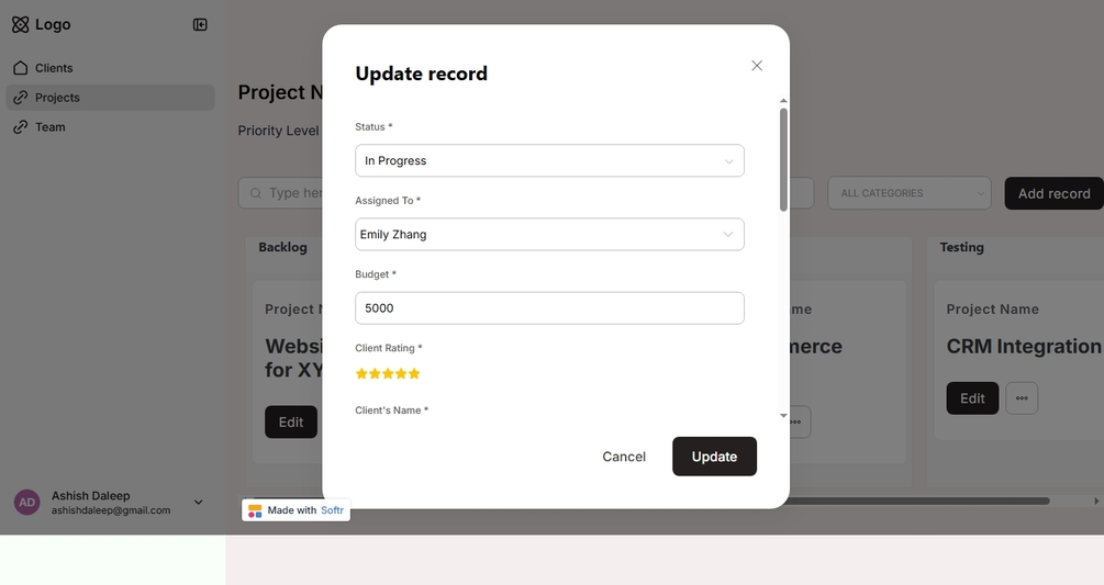 Business CRM in Client Management Dashboard/System, Project Management ...