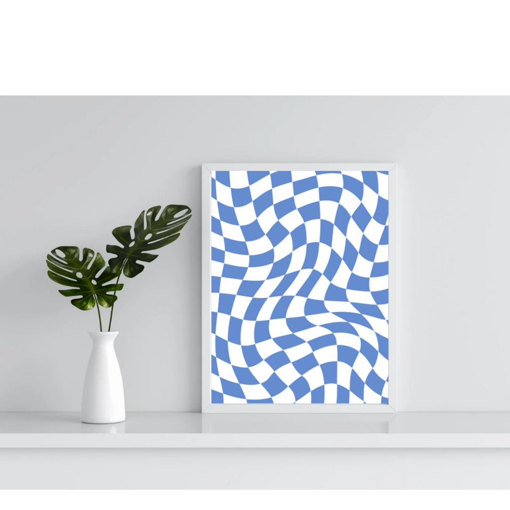 Blue Wavy Checkerboard Printable Wall Art | Trippy Retro Aesthetic ...