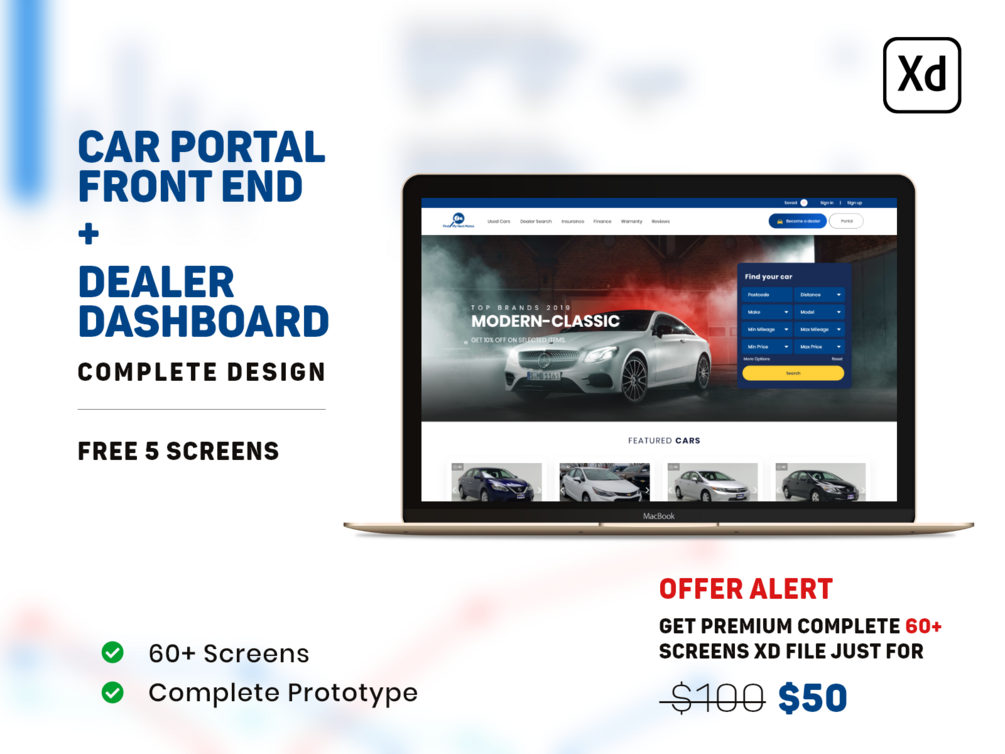 Car Portal Webapp XD - with 64 pages + UI kit