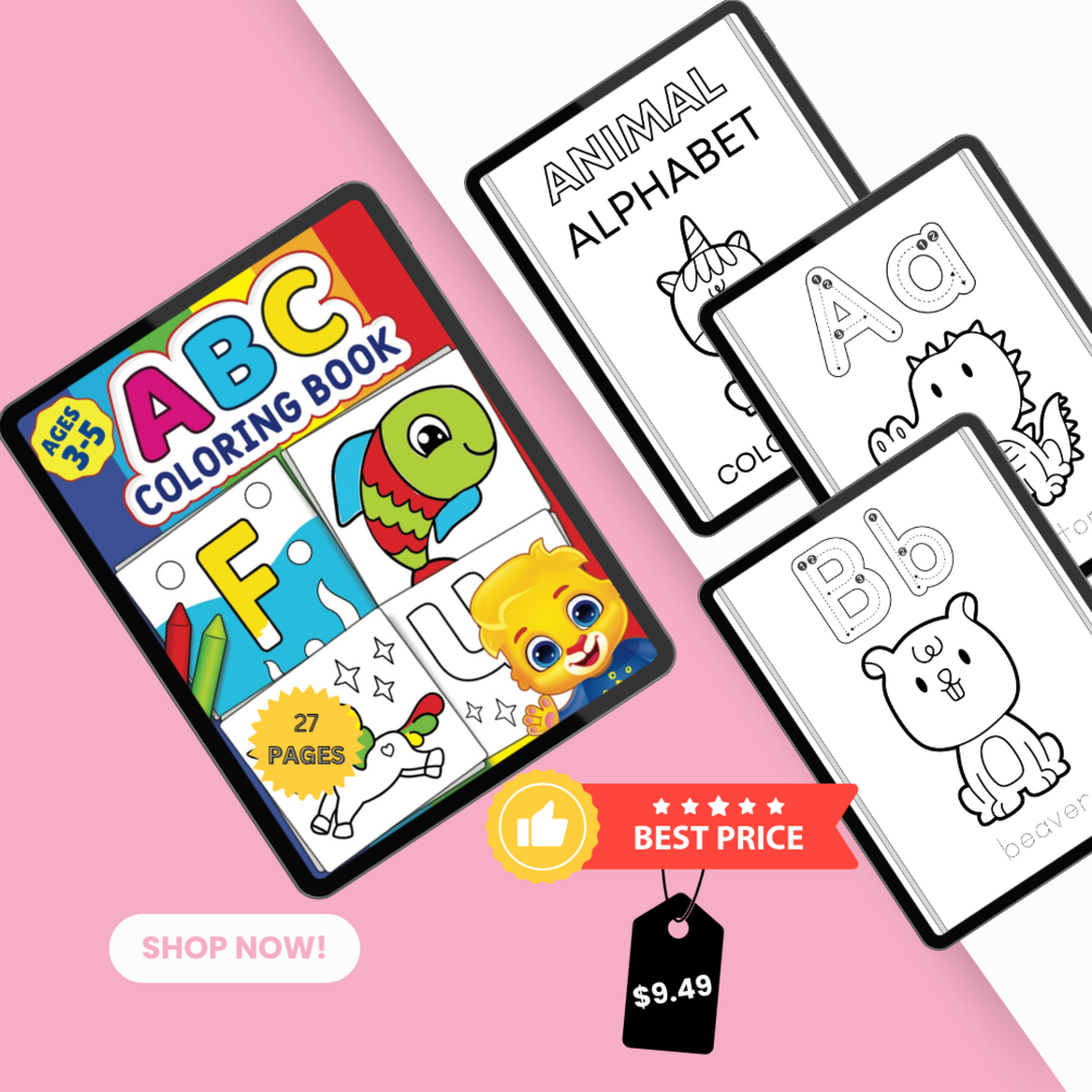 ABC Coloring Book: Color 27+ Animals, Birds, Vehicles, Fruits, Toys ...