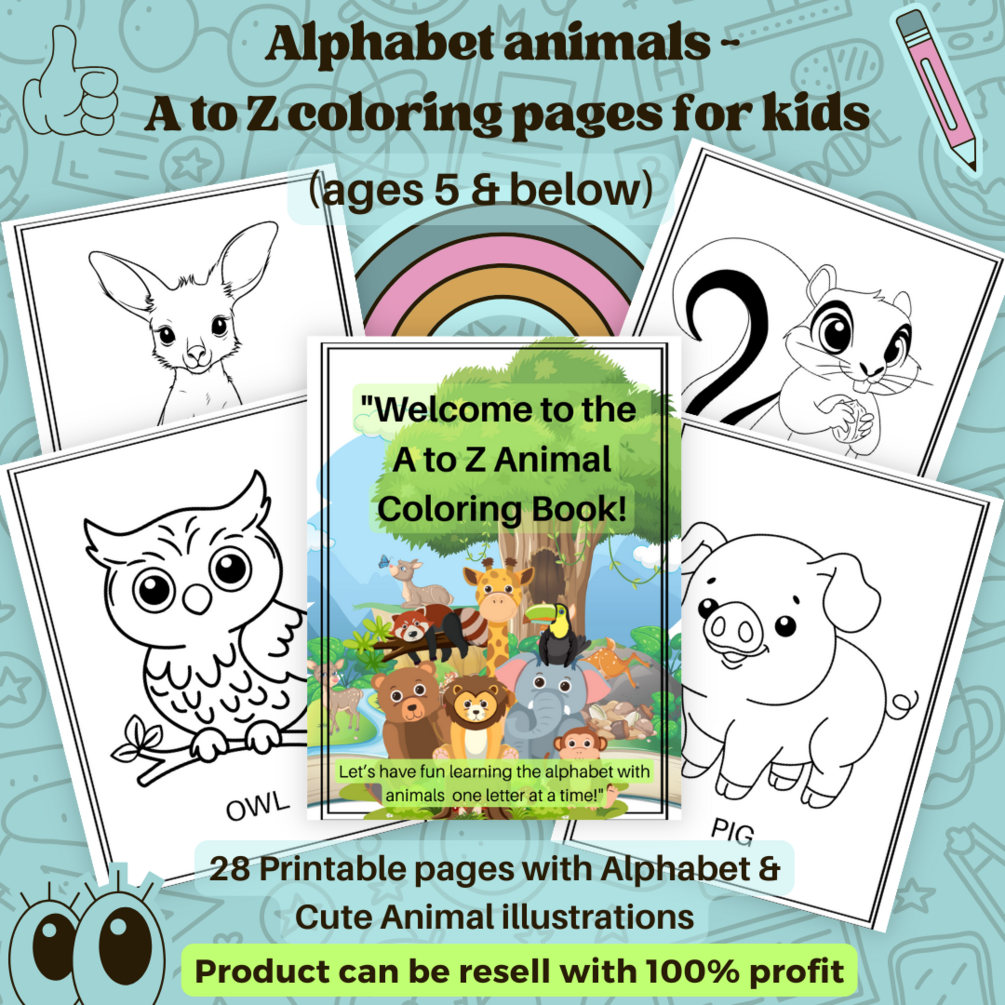 (MAYNIFIQUE) Alphabet animals - A to Z coloring pages for kids