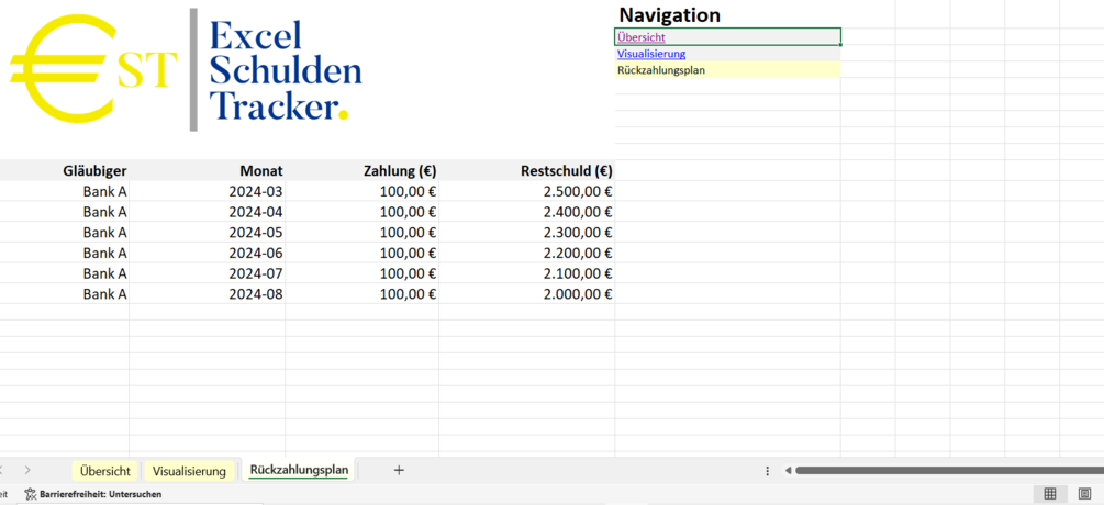Excel Schulden Tracker (Excel + PDF-Ratgeber)
