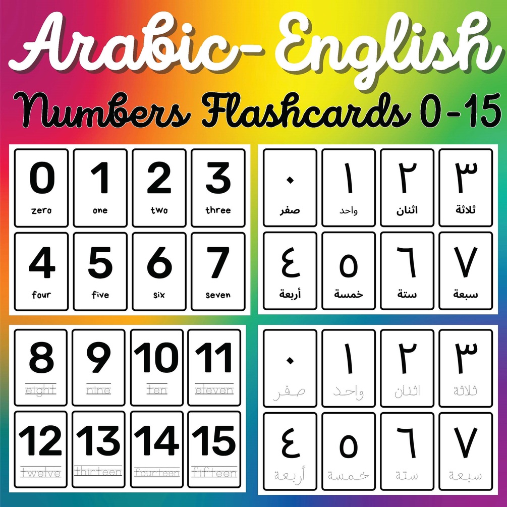 Arabic-English Numbers Flashcards 0-15