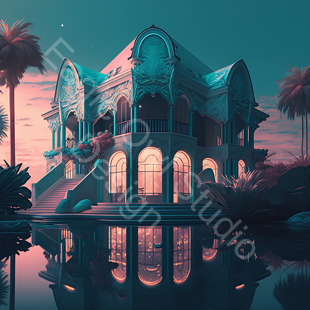 Golden Synthwave Architectural House