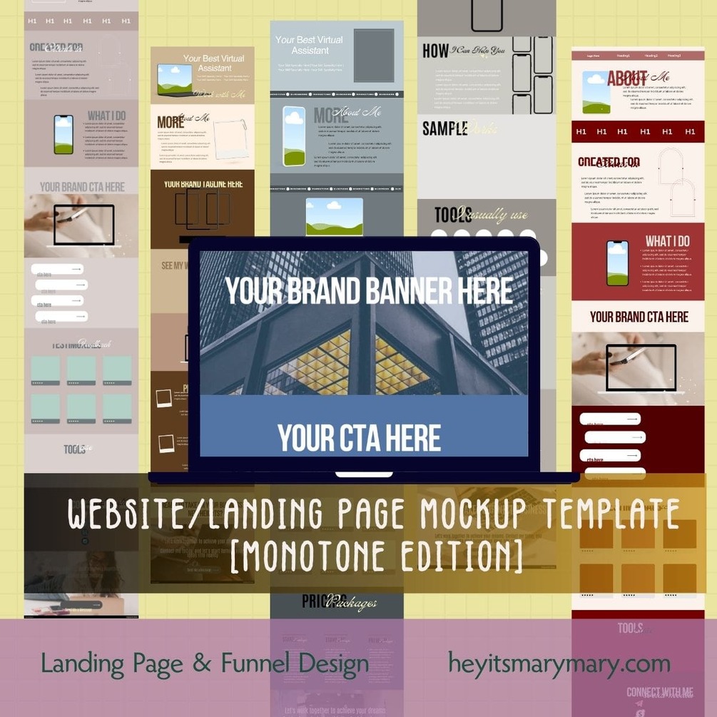 WEBSITE Mock-Up Template [monotone edition]🔥with FREE: Notion 1 page ...