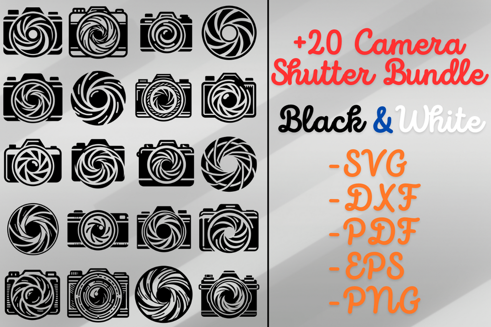 20 Camera Shutter SVG-DXF-PDF-EPS-PNG Bundle