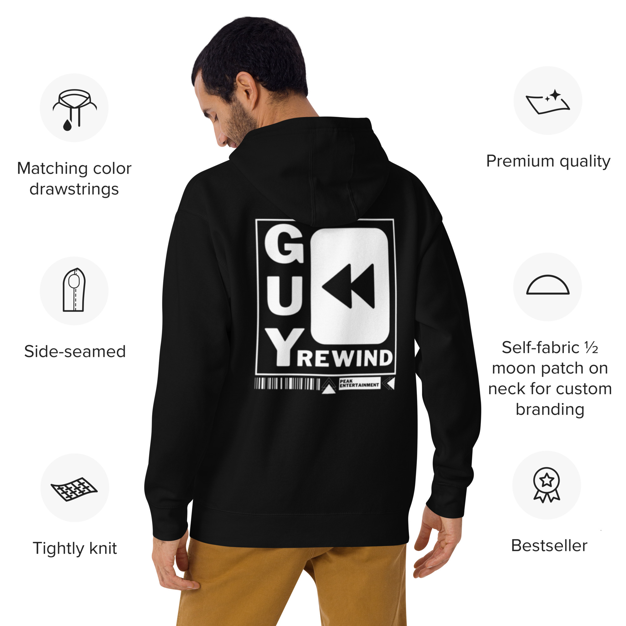 Classic Guy Rewind Unisex Dark Hoodie (size: M)