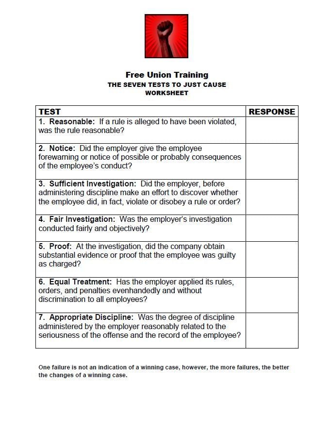 Seven Tests of Just Cause Worksheet