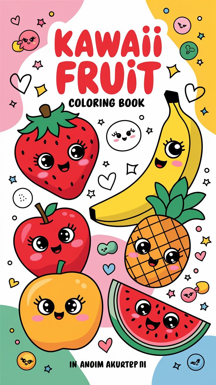 kawaii fruit - 24 coloring pages