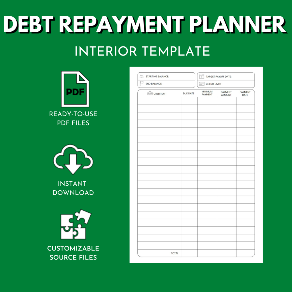 Debt Repayment Planner Amazon KDP Interior Template for Low-Content Book