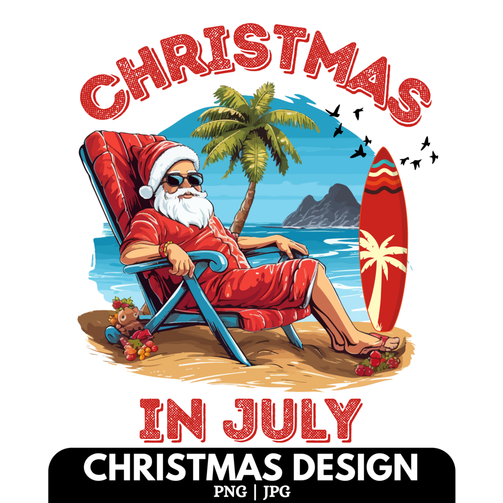 Christmas In July, Beach Santa, Summer Santa, Christmas T-shirt Design ...