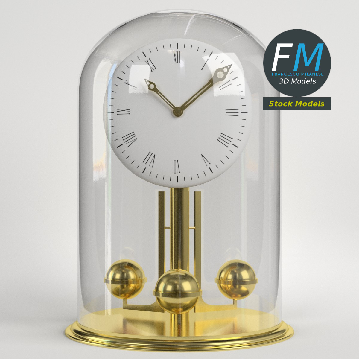3D MODEL - Vintage brass clock