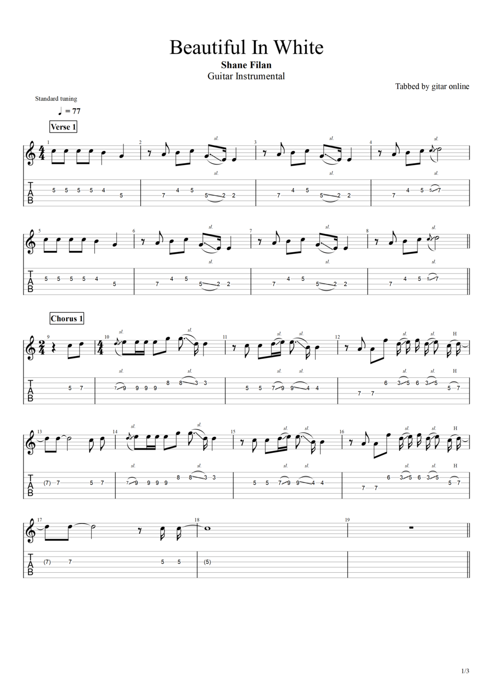 TAB. Beautiful In White - Guitar Instrumental