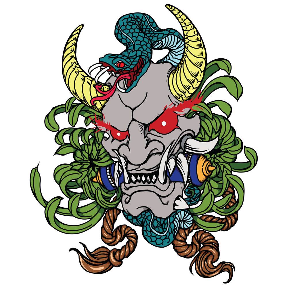 Oni Mask Vector - A Fierce Fusion of Japanese Mythology and Art