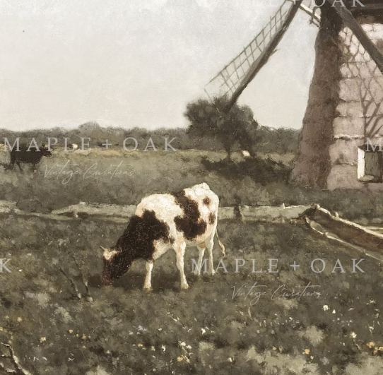 Windmill + Cows | Vintage Dutch Landscape Art. | European Countryside ...