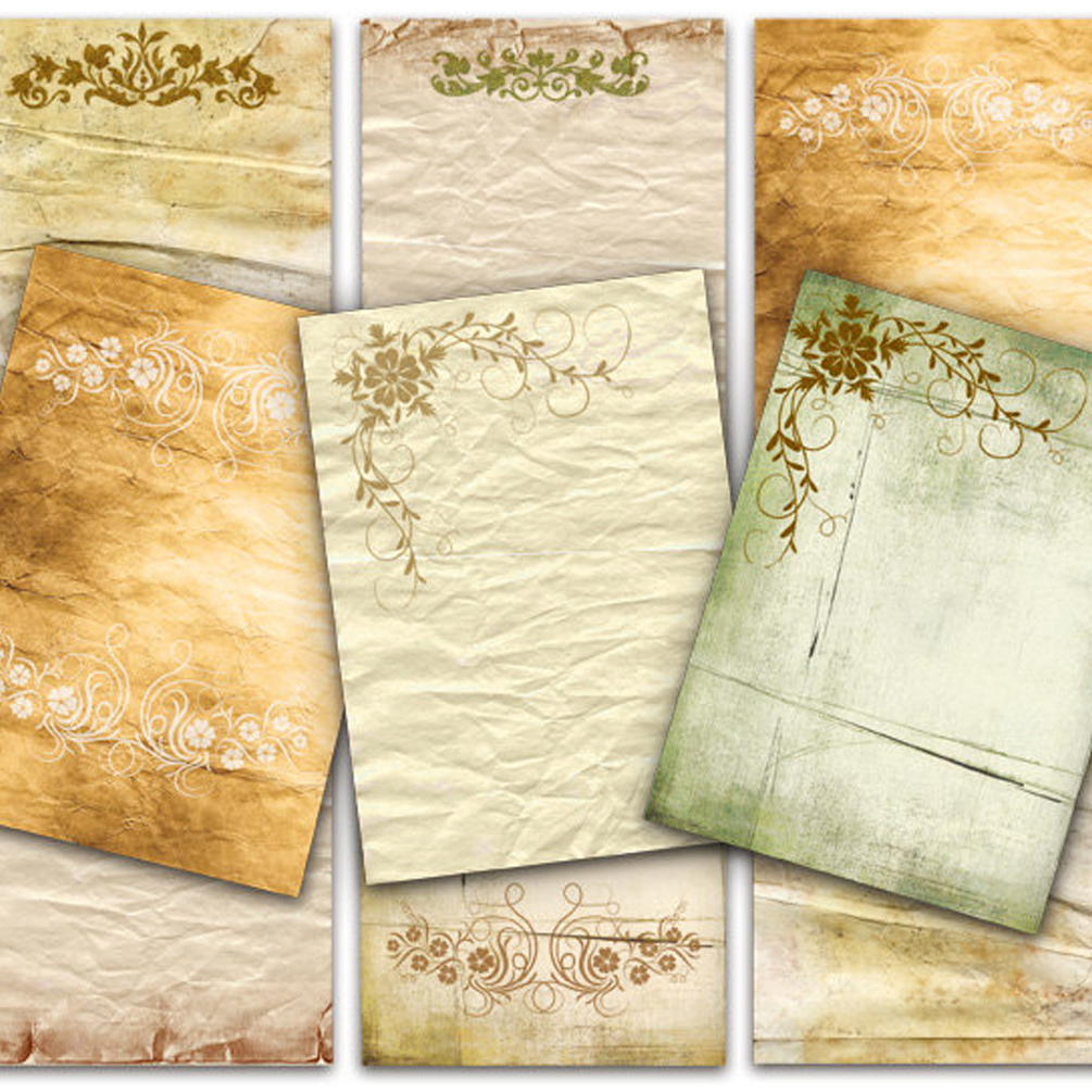 Old Papers ACEO Printable A4 Sheet 9 ATC Cards Instant Download