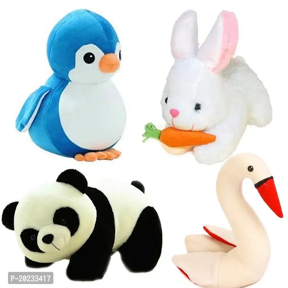 Soft Toys Combo for Kids 4 Toys Panda, Rabbit with Carrot, Penguin and Swan