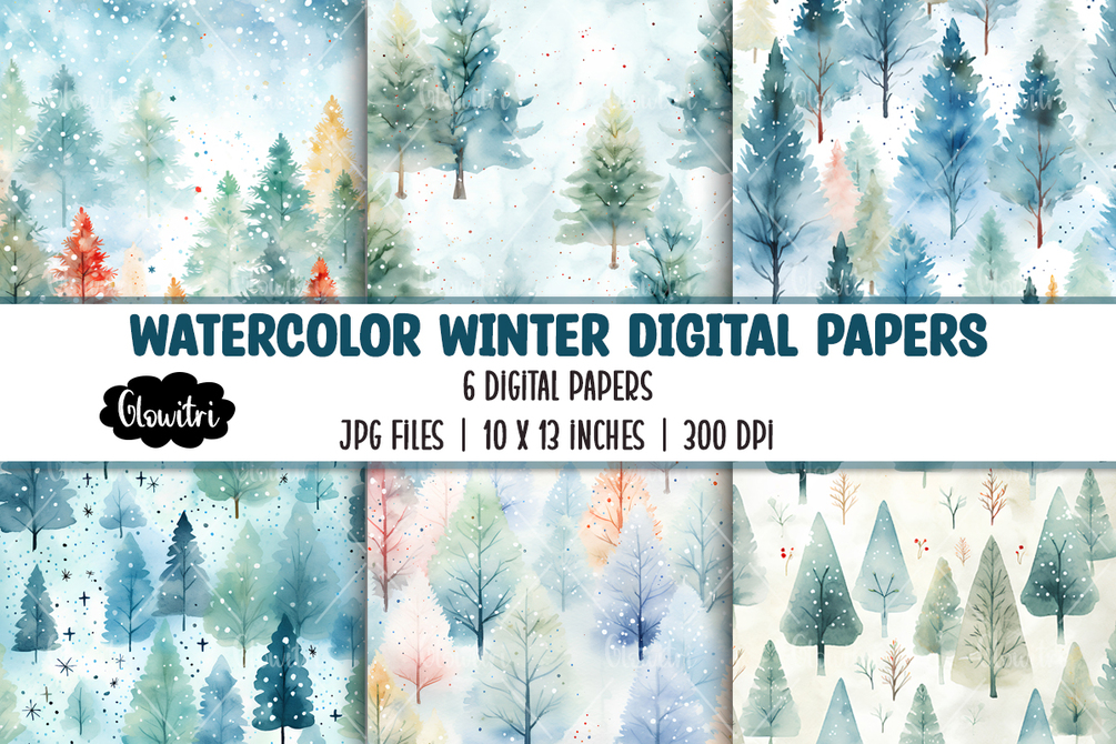 Watercolor winter digital papers