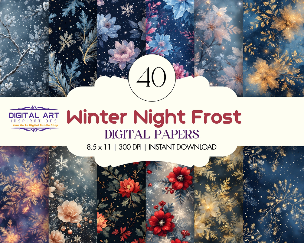 40 Winter Night Frost Digital Papers | 8.5x11" | 300 DPI | Icy Winter ...