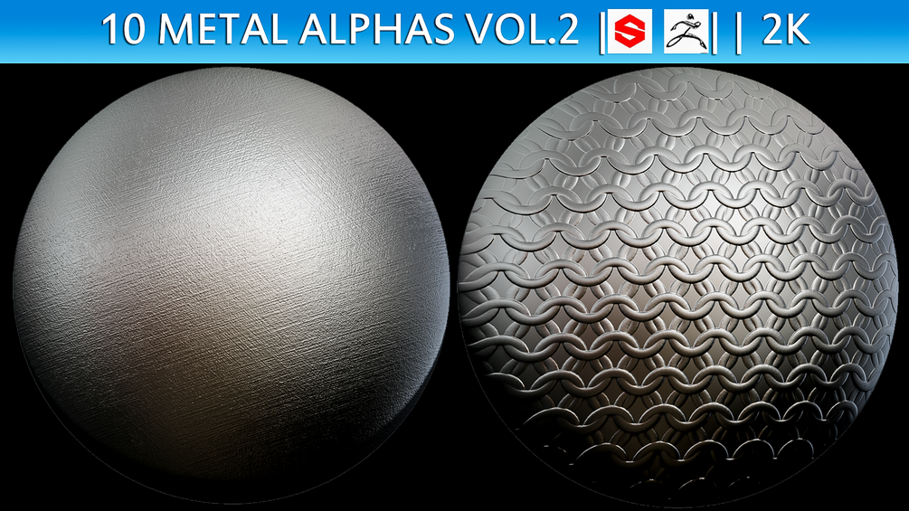 10 Metal Alphas vol. 2 (ZBrush, Substance, 2K)