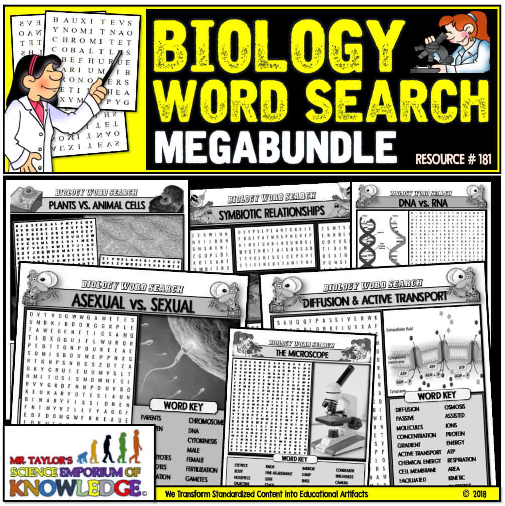 Biology Word Search Puzzle Activity Bundle