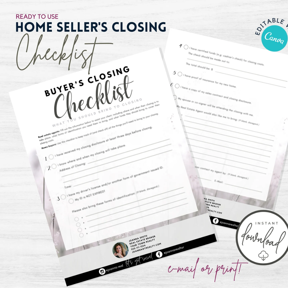 Real Estate Home Seller Closing Checklist for Realtors Printable PDF ...