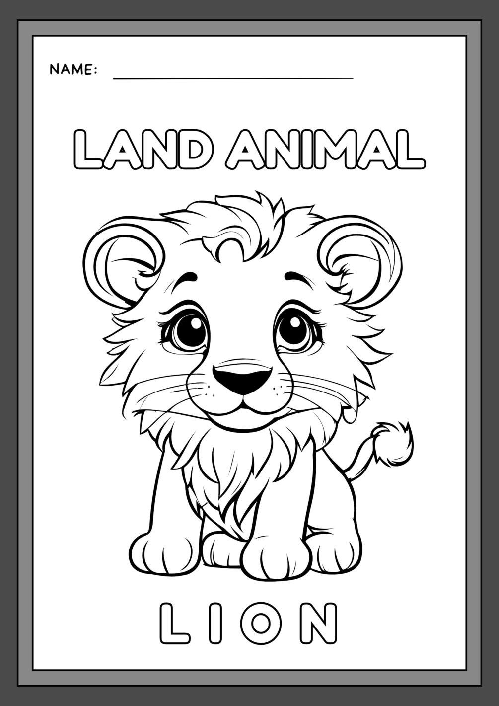 Land Animals Coloring Pages Activity Worksheet in Black and White