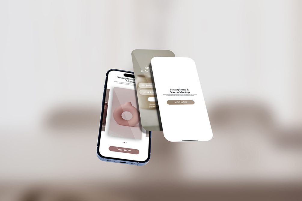 Free Floating iPhone and Screen Mockup