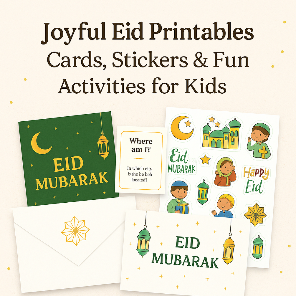 “Joyful Eid Printables | Cards, Stickers & Fun Activities for Kids”