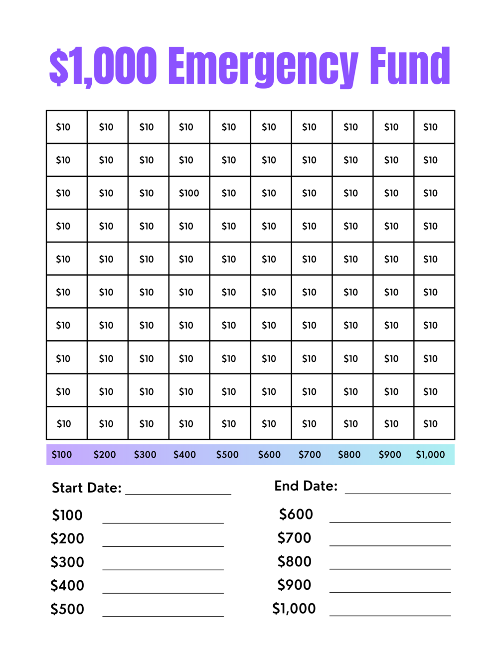 FREE Printable $1,000 Emergency Fund Savings Tracker