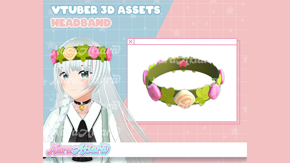 3D Vtuber Assets Flower Green Headband Vroid Commission, 3D assets ...