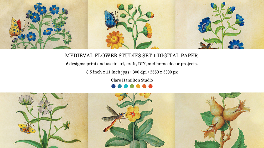 Medieval Flower Studies Set 1 Digital Paper