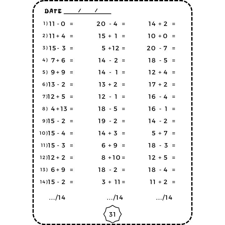 Addition and subtraction 0-20