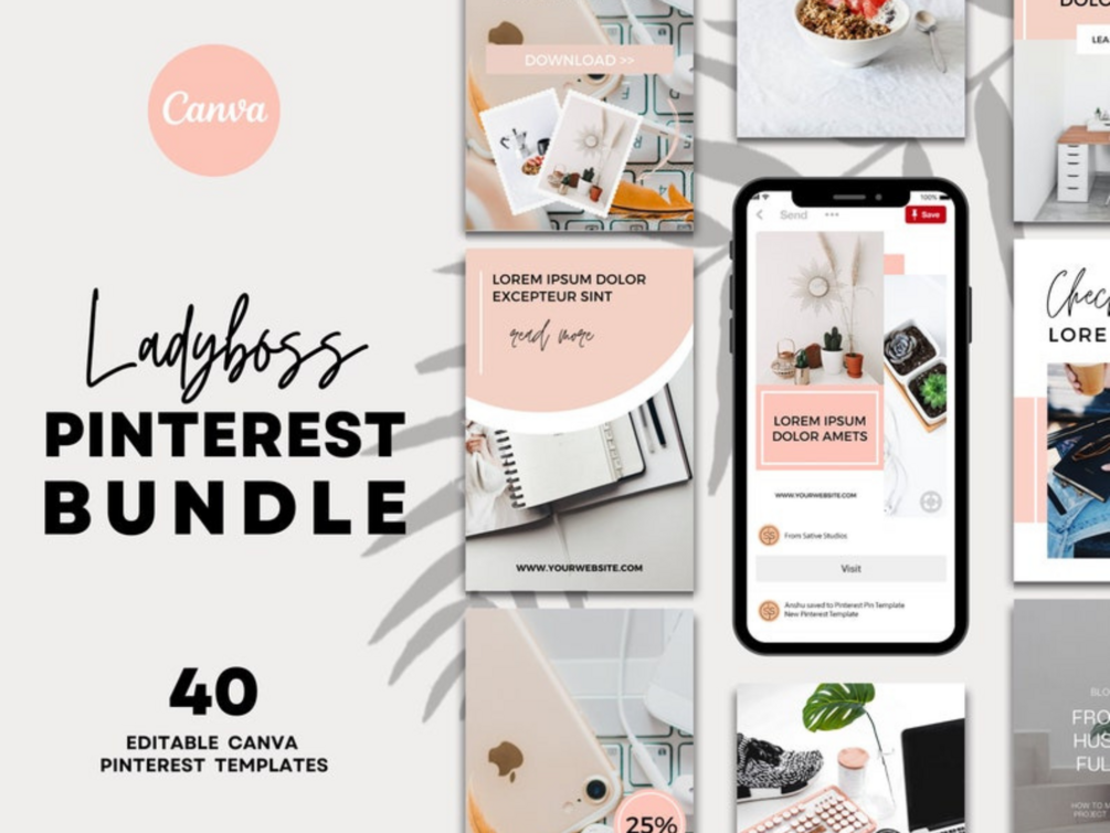 40 Ladyboss Canva Editable Pinterest Templates